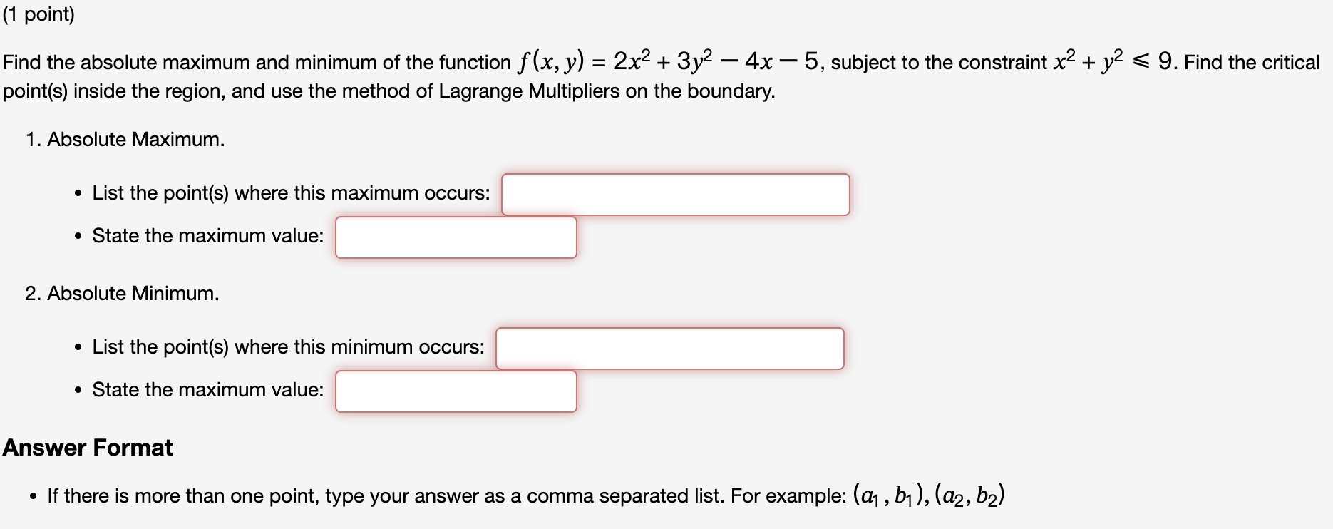 Solved Ind The Absolute Maximum And Minimum Of The Function