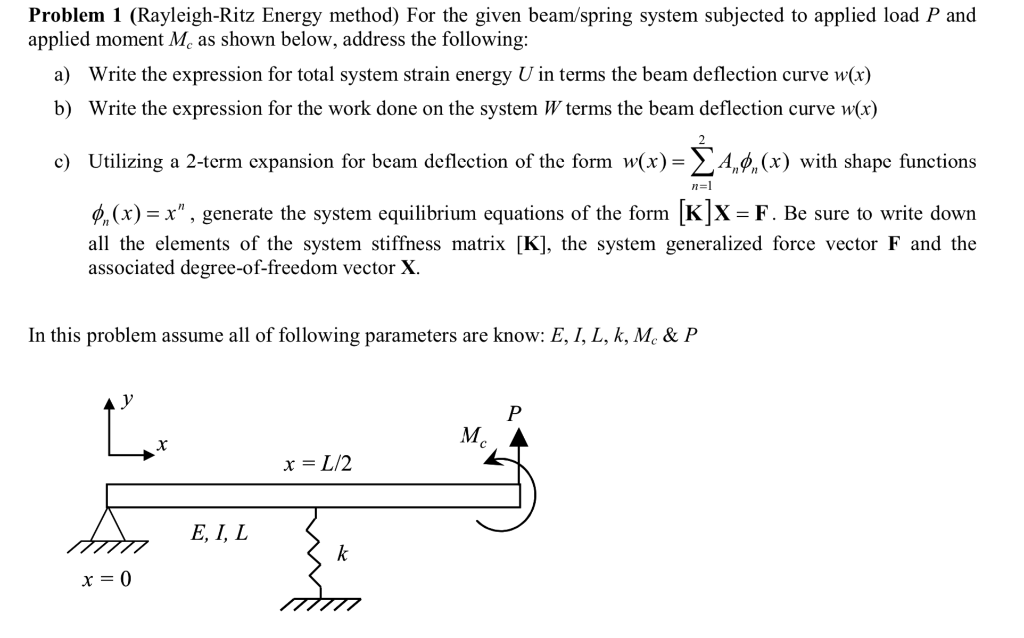 Solved Problem 1 (Rayleigh-Ritz Energy method) For the given | Chegg.com