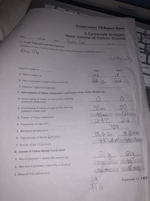 MacBook Air Experiment 13 Report Sheet A Carbonate | Chegg.com