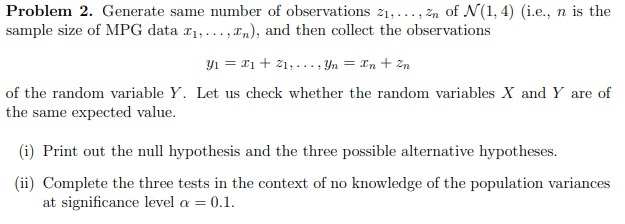 Problem 2. Generate same number of observations | Chegg.com