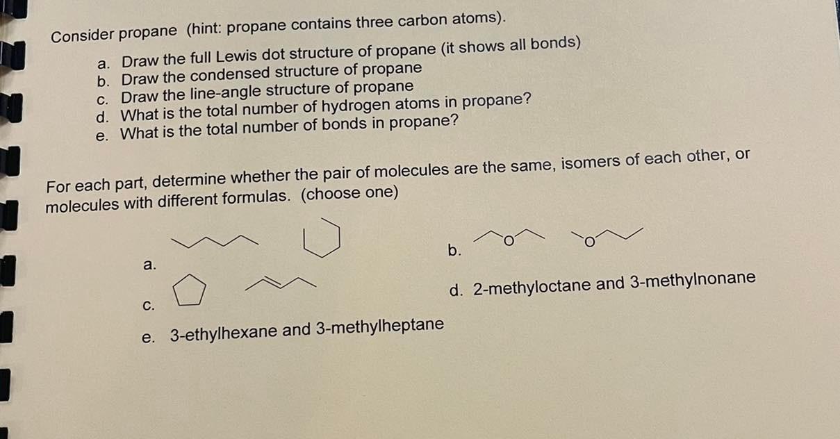 Solved Consider propane (hint: propane contains three carbon | Chegg.com