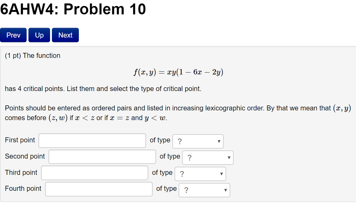 Solved 6AHW4: Problem 10 Prev Up Next (1 pt) The function | Chegg.com