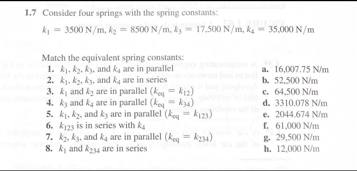 Solved 1.7 Consider four springs with the spring constants: | Chegg.com