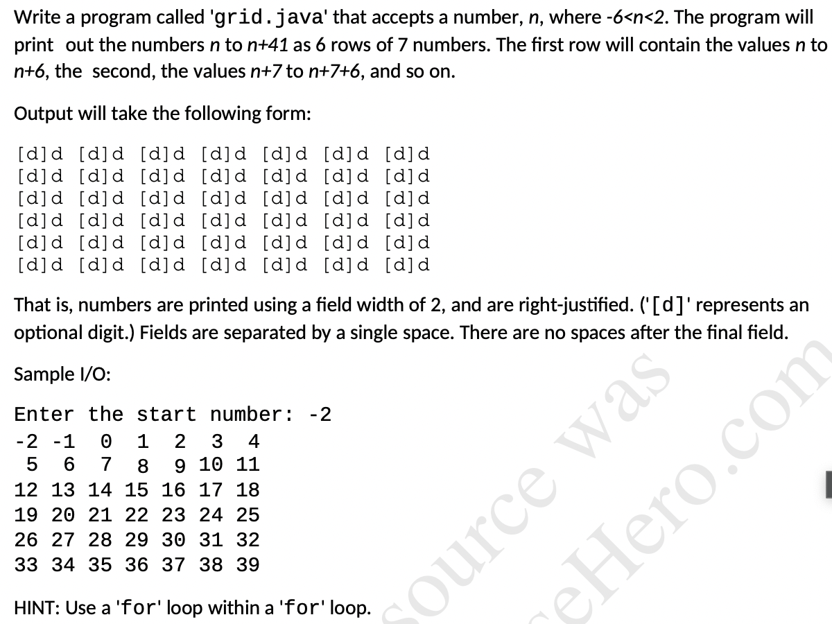 Solved Write a program called 'grid.java' that accepts a | Chegg.com