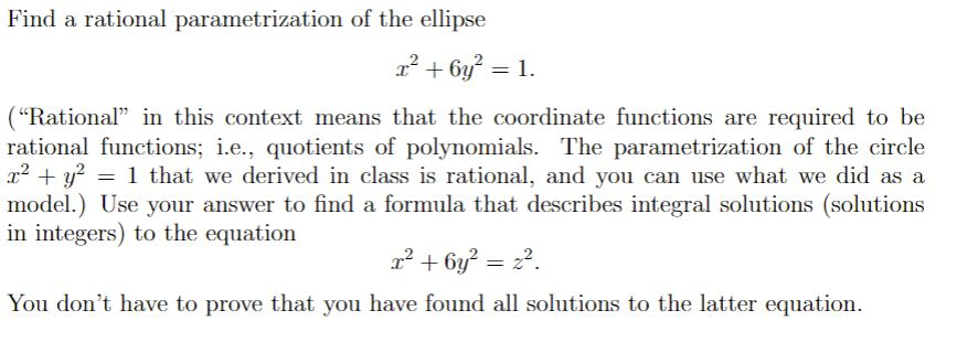 Find a rational parametrization of the ellipse 12 + | Chegg.com