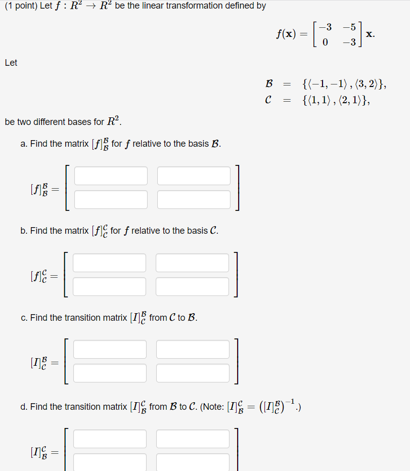 Solved (1 point) Let f:R2→R2 be the linear transformation | Chegg.com