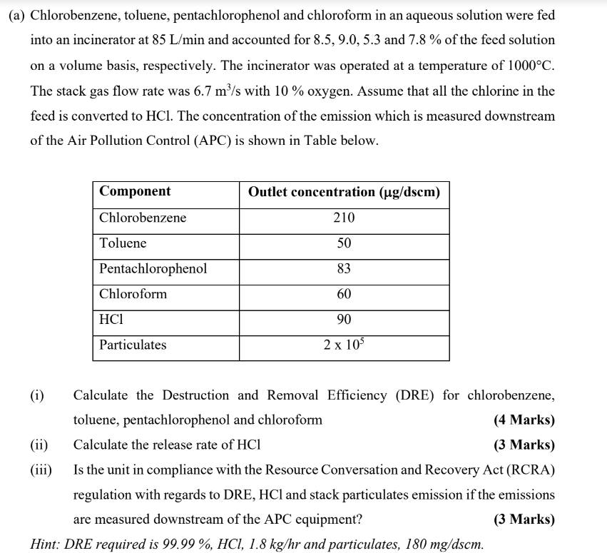Solved (a) Chlorobenzene, toluene, pentachlorophenol and | Chegg.com