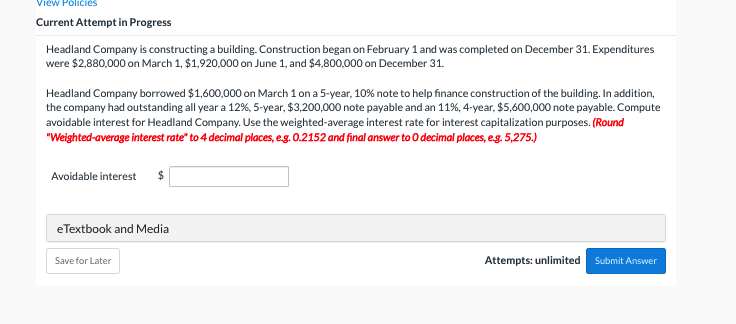 Solved Headland Company is constructing a building. | Chegg.com