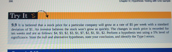 Solved 396 Chapter 9 Hypothesis Testing with One Sample Try | Chegg.com