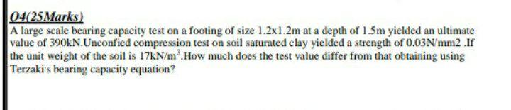 Solved 04(25 Marks) A large scale bearing capacity test on a | Chegg.com