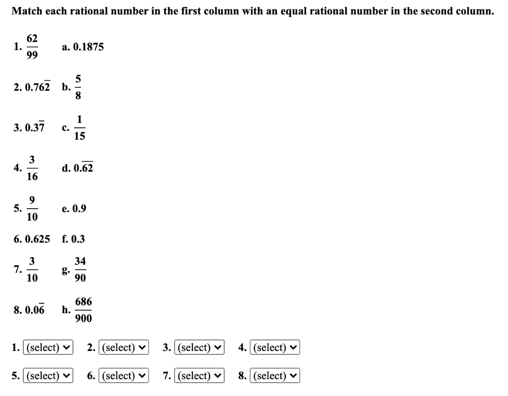 Solved Match each rational number in the first column with | Chegg.com