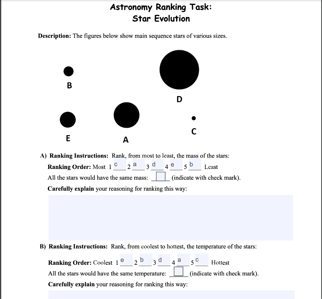Solved Astronomy Ranking Task: Star Evolution Description: | Chegg.com
