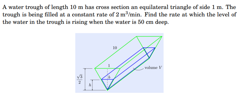Solved A water trough of length 10 m has cross section an | Chegg.com