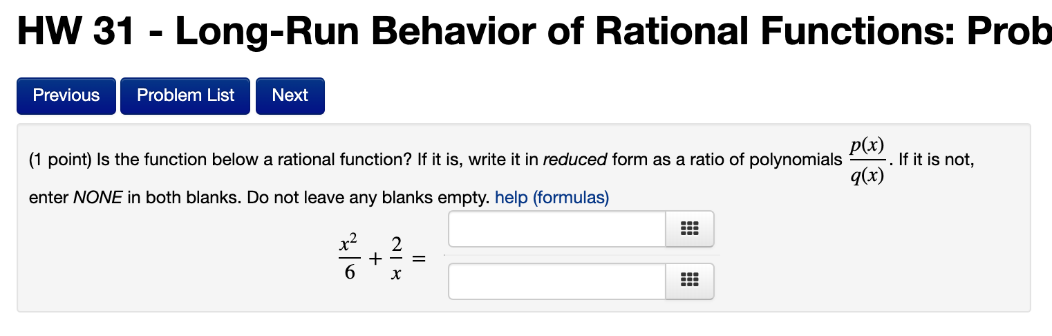 Solved HW 31 - Long-Run Behavior of Rational Functions: Prob | Chegg.com