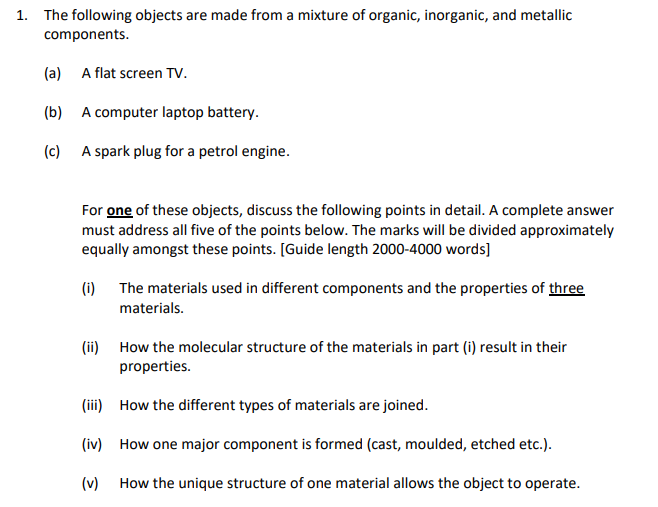 Solved 1. The following objects are made from a mixture of | Chegg.com