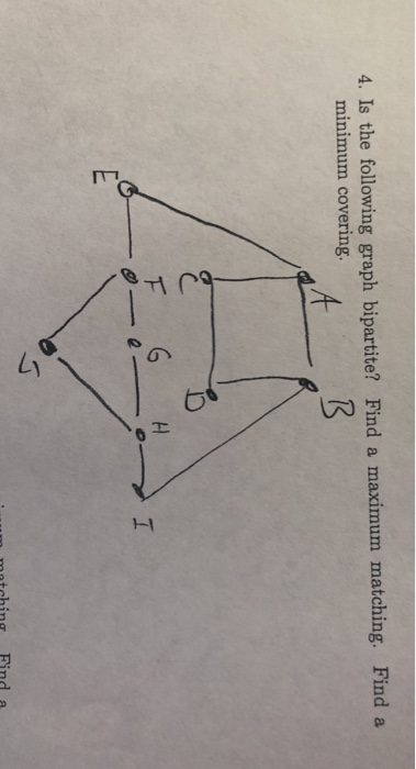 Solved 4. Is the following graph bipartite? Find a maximum | Chegg.com