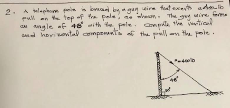 Solved 2. A telephone pole is braced by a guy wire that | Chegg.com