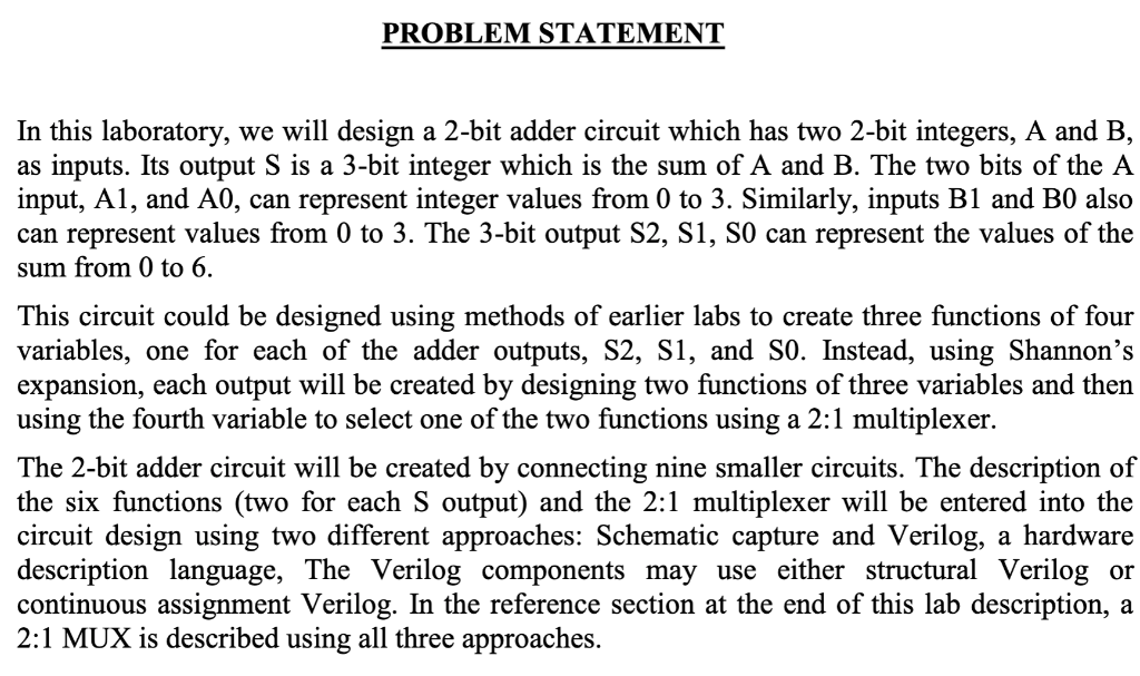 Solved PROBLEM STATEMENT In this laboratory, we will design | Chegg.com