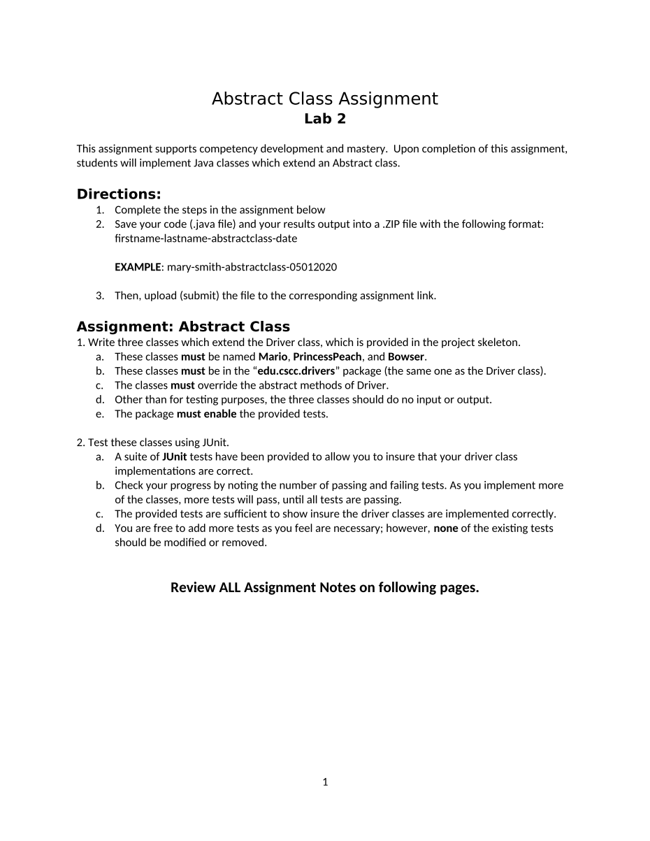 Abstract Class Assignment Lab 2 This assignment | Chegg.com