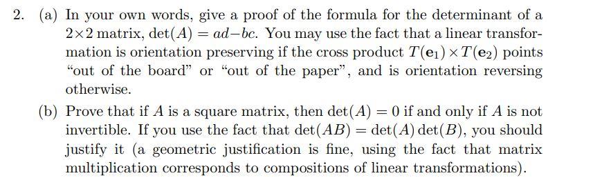 Solved = 2. (a) In your own words, give a proof of the | Chegg.com