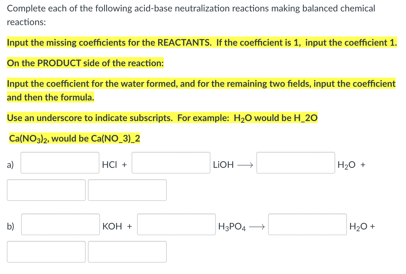 Solved Complete each of the following acid-base | Chegg.com