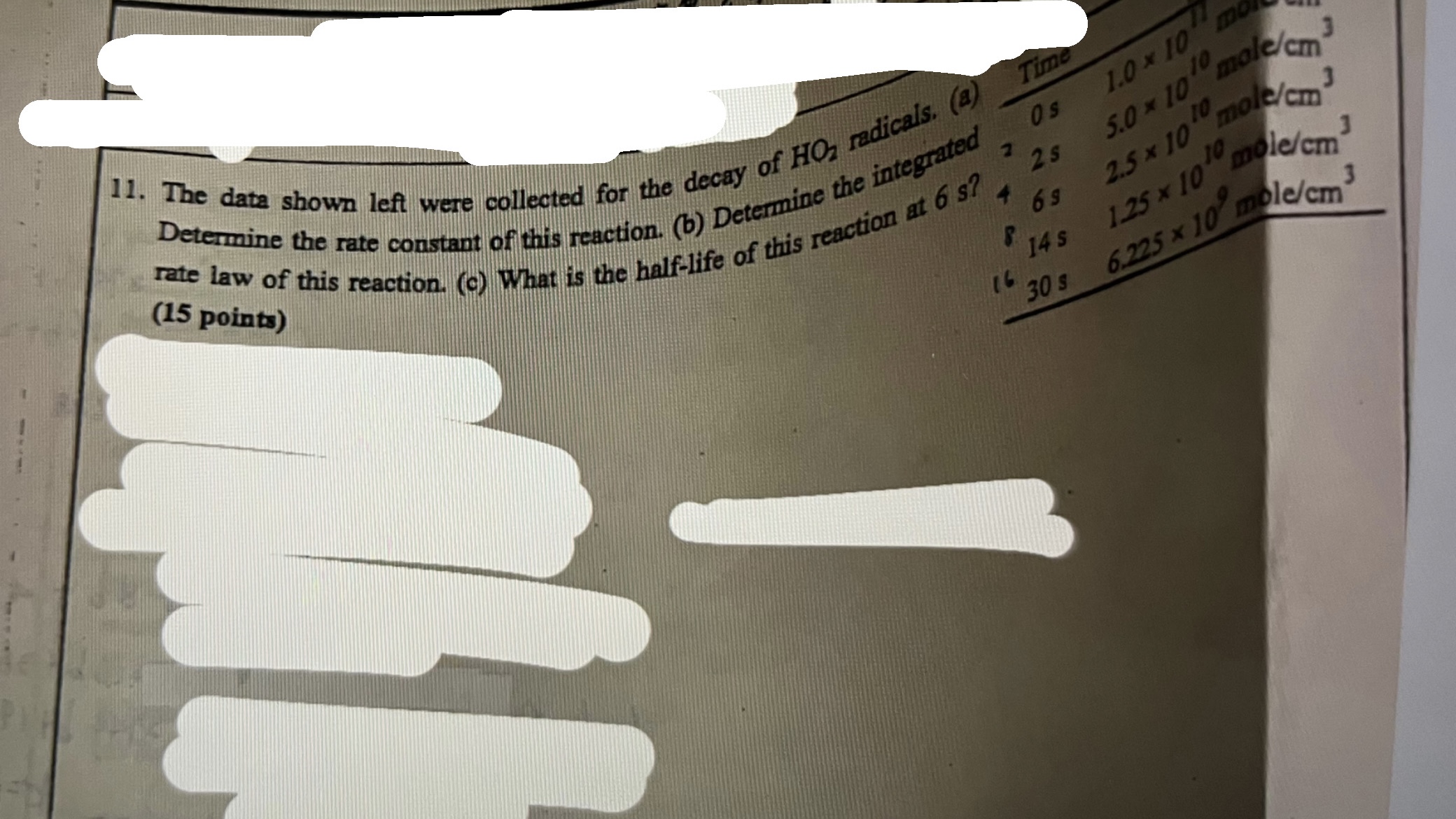 Solved 11. The data shown left were collected for the decay | Chegg.com