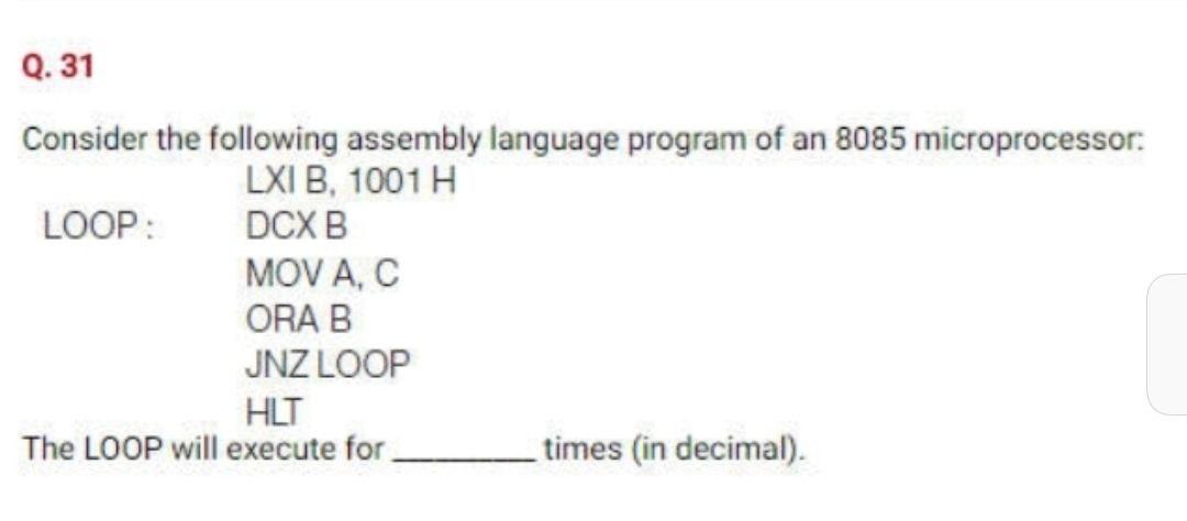 Solved Q. 31 Consider the following assembly language | Chegg.com
