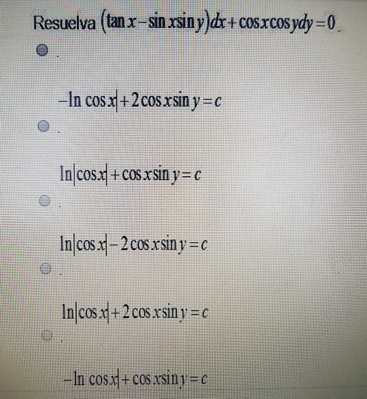 Solved differential equations solve (tan x - sin x sin y)dx | Chegg.com