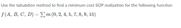 Solved Use the tabulation method to find a minimum cost SOP | Chegg.com
