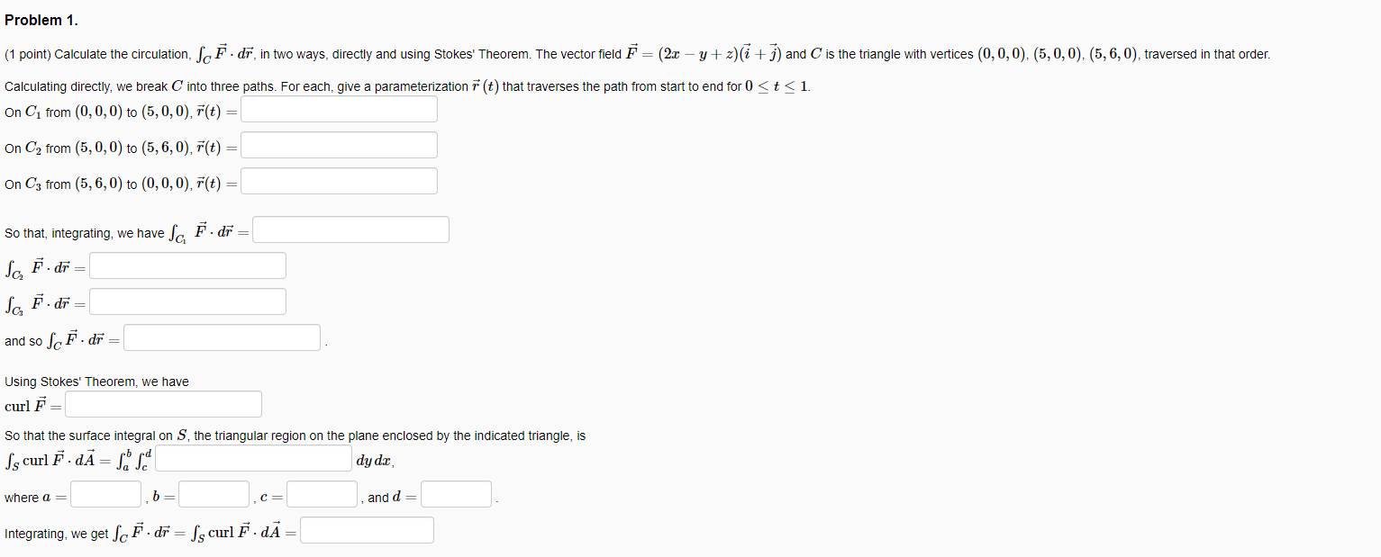 Solved Problem 1. (1 point) Calculate the circulation, Sc F. | Chegg.com