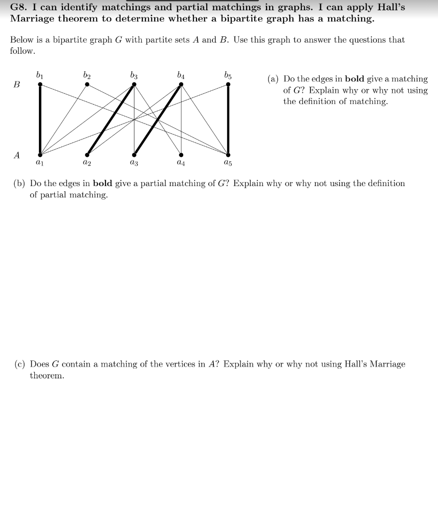 Solved G8. I can identify matchings and partial matchings in | Chegg.com