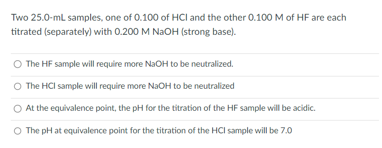 Solved Two 25.0-mL samples, one of 0.100 of HCl and the | Chegg.com