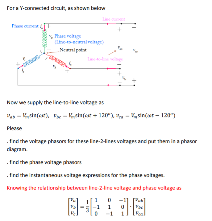 Solved For a Y-connected circuit, as shown below Line | Chegg.com