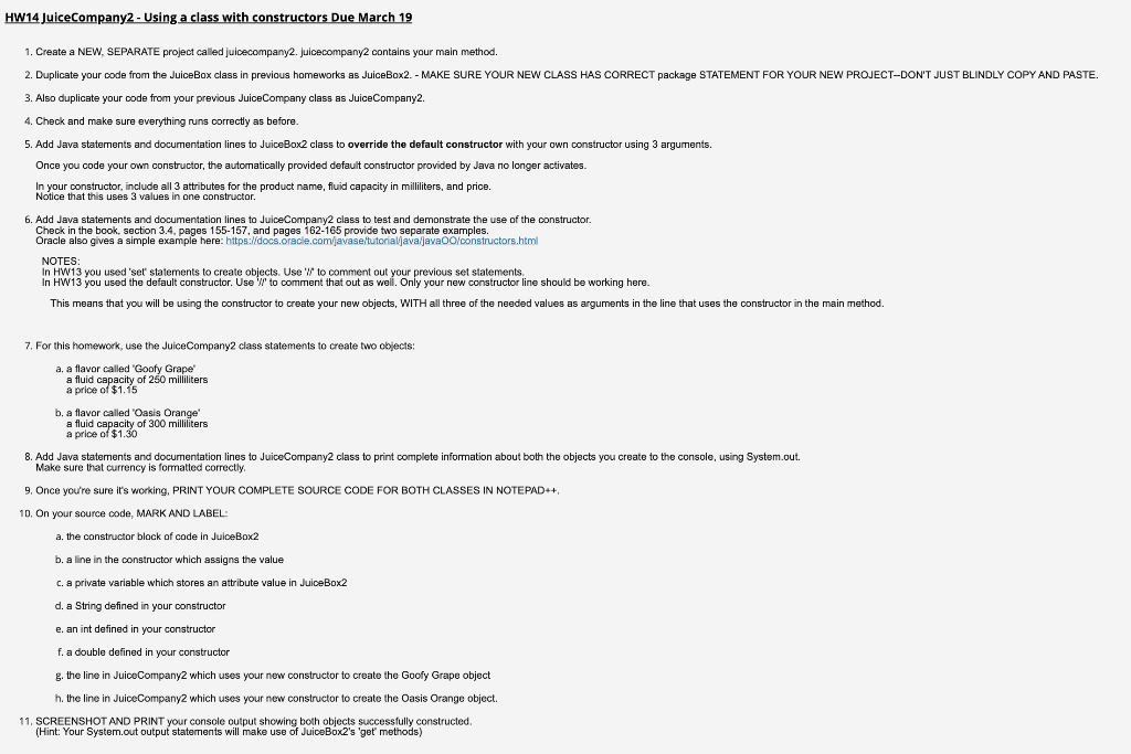 Solved HW14 JuiceCompany2 - Using a class with constructors | Chegg.com