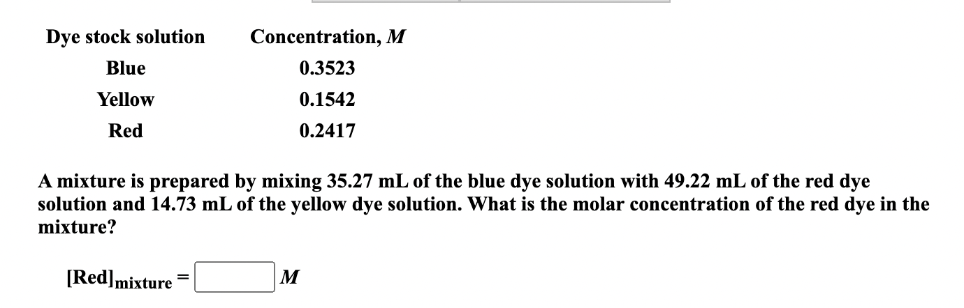 Solved A mixture is prepared by mixing 35.27 mL of the blue | Chegg.com