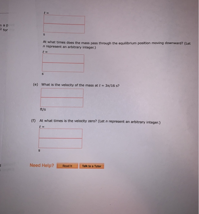 Solved ap 2 for At what times does the mass pass through | Chegg.com
