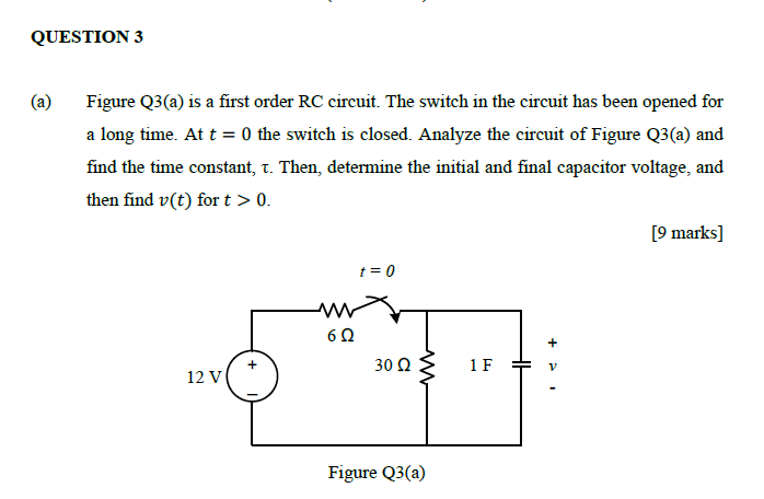 Solved (a) Figure Q3(a) is a first order RC circuit. The | Chegg.com