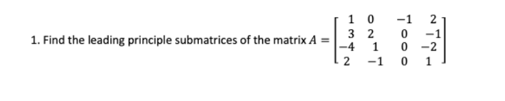 Solved Find the leading principle submatrices of the matrix | Chegg.com