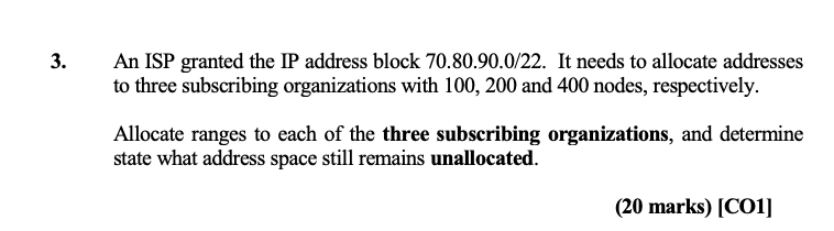 Solved An ISP granted the IP address block 70.80.90.0/22. It | Chegg.com