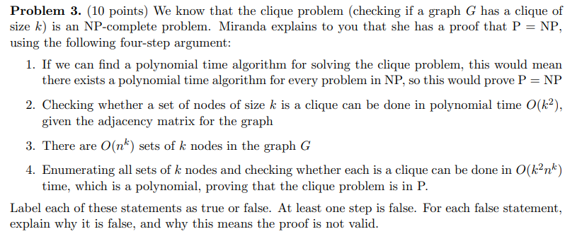 Solved Problem 3. (10 points) We know that the clique | Chegg.com