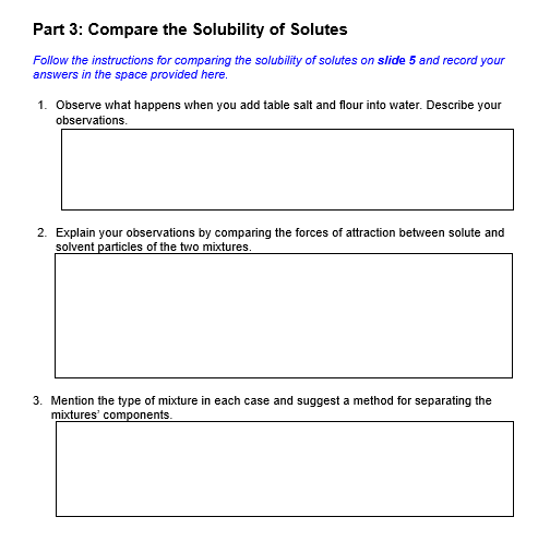 Solved A Investigate Part 3: Compare the Solubility of | Chegg.com