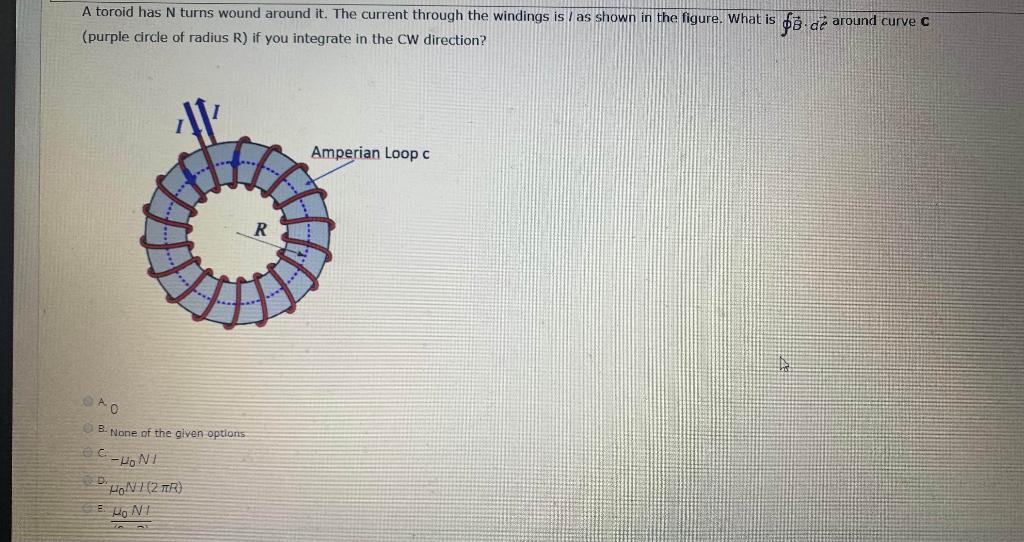 Solved A toroid has N turns wound around it. The current | Chegg.com