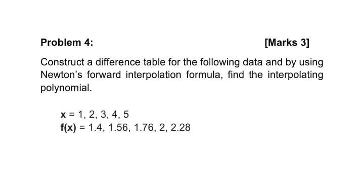 Solved Problem 4: [Marks 3] Construct a difference table for | Chegg.com