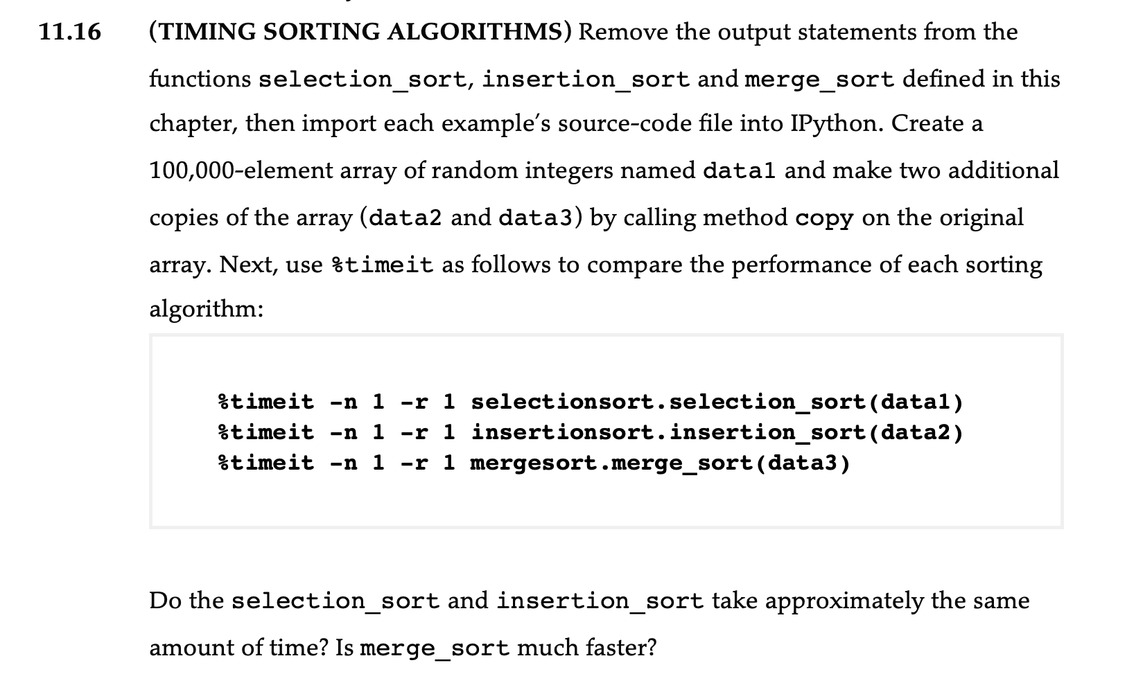 Solved Timing Sorting Algorithms Remove The Output 1125