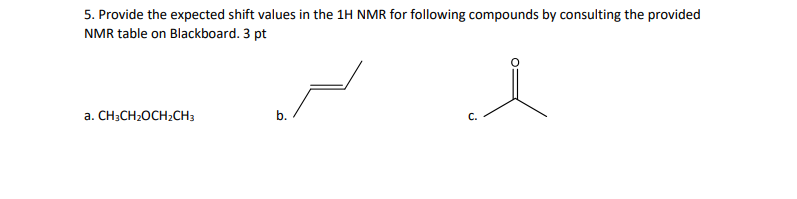 Solved 5. Provide the expected shift values in the 1H NMR | Chegg.com