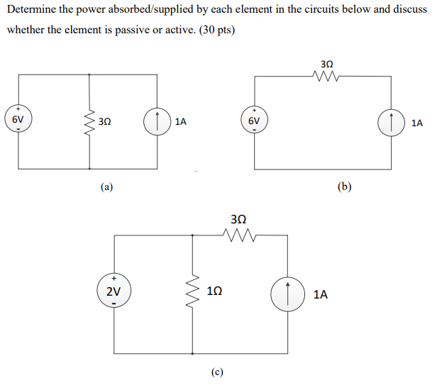 Solved Determine the power absorbed/supplied by each element | Chegg.com