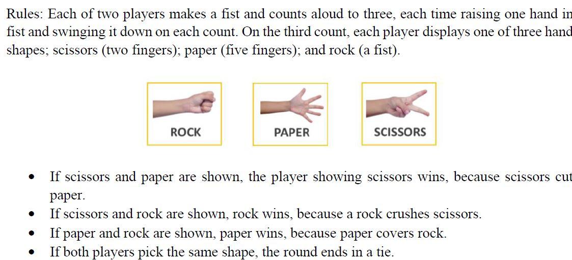 Rock, Paper, Scissors: Playing the game Rules: Each | Chegg.com