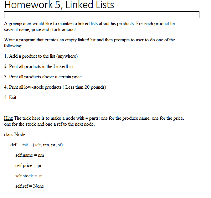 Solved Homework 5 Linked Lists A Greengrocer Would Like To