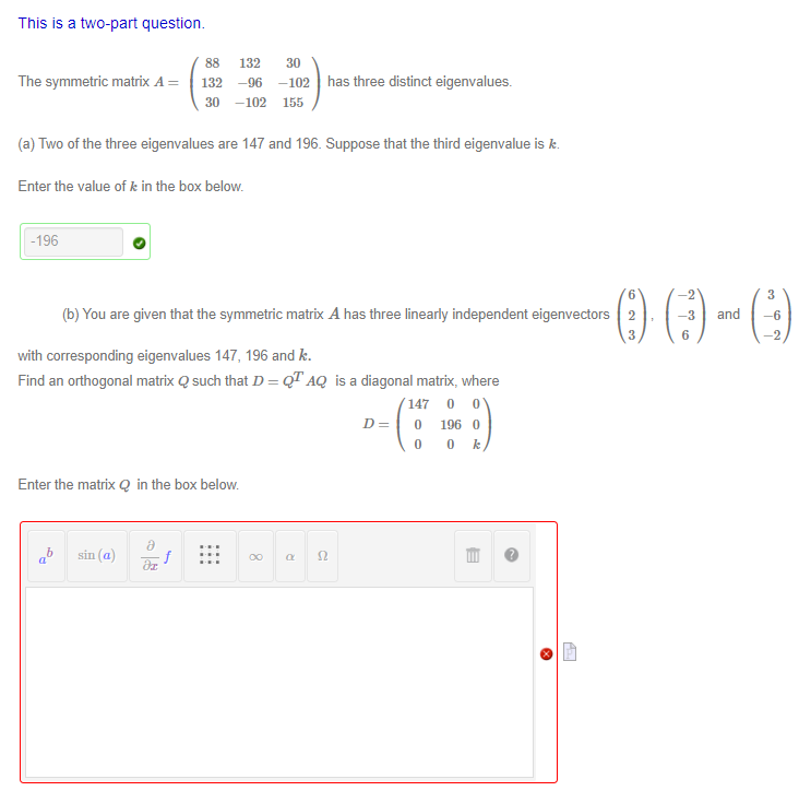 Solved This is a two-part question. 88 132 30 The symmetric | Chegg.com