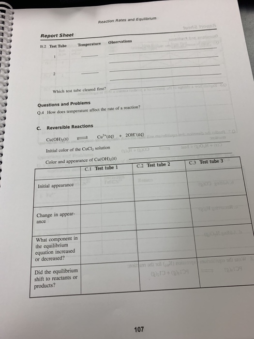 Solved Reaction Rates and Equiibrium Report Sheet Section | Chegg.com